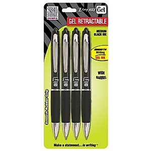 Zebra Z-Grip MAX Roller Ball Gel Retractable Pen, 0.7mm, Black, 4-Pack (42214)