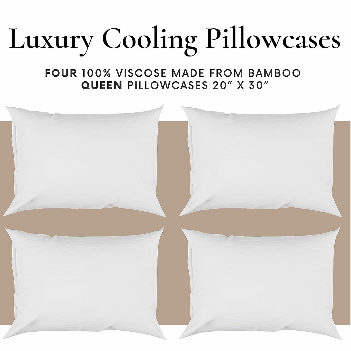 Bamboo Bay Hotel Quality 4 Piece Cooling Pillow Cases For Hot Sleepers - 100% Viscose Made From Bamboo Pillowcase - Soft & Breathable Pillow Covers with Envelope Closure - Queen 20 x 30 Inches - White