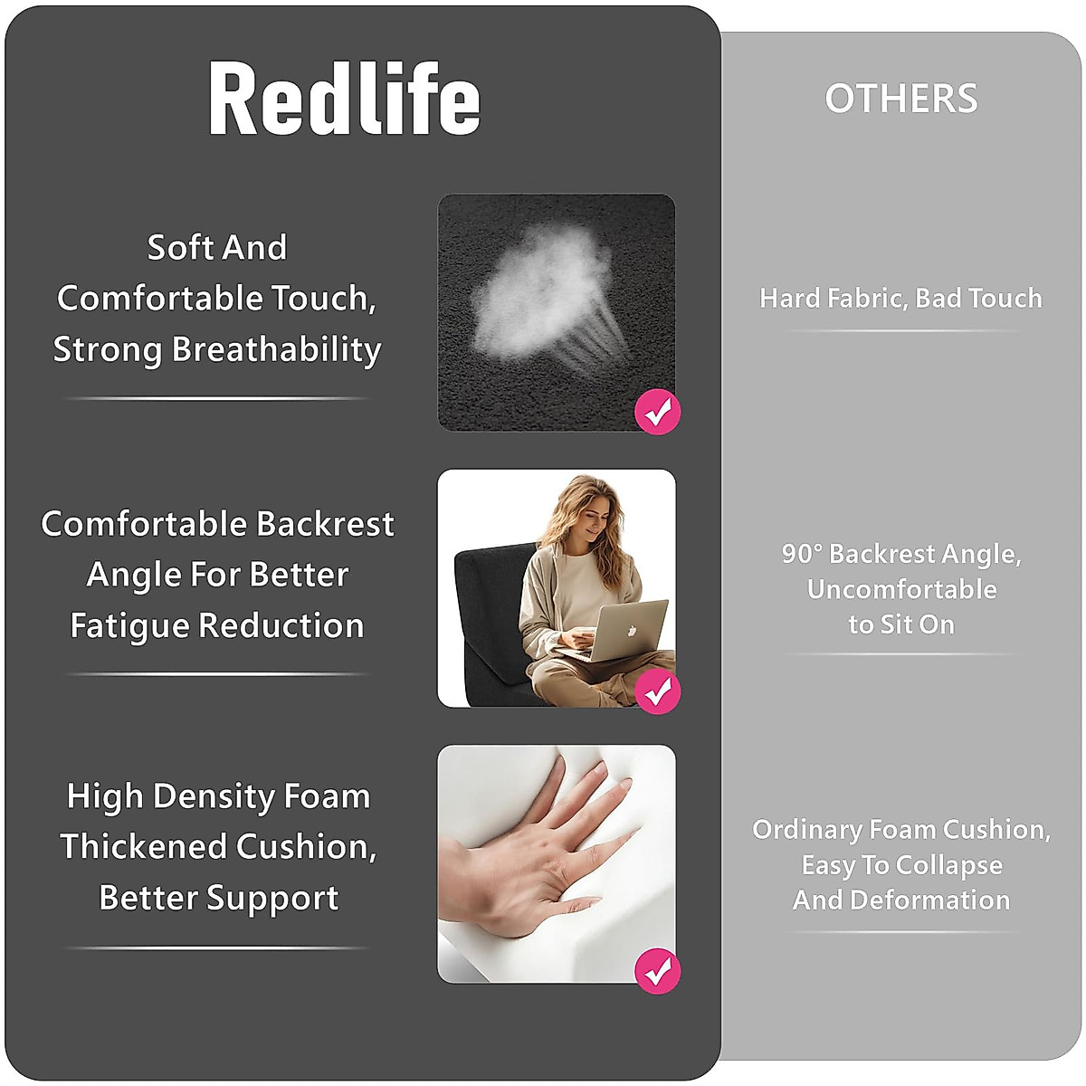 Redlife Foldable Lazy Sofa Chair, 3 in 1 Lounge Chair Indoor, Memory Foam Fold Out Chair Furry Floor Sofa Convertible Bean Bag Sofa Bed for Bedroom, Living Room(Black)