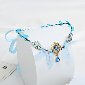 GICEY Fairy Crowns for Women Blue Butterfly Handmade Elf Crown Headpiece Renaissance Accessories Women Fairy Accessories Flower Crowns for Ren Faire