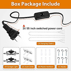 GDNZDUTS 2-Pack Garage Light, 160W 16000LM-6500K Deformable LED Garage Light with Plug, Linkable Garage Lights Ceiling LED with 6 Adjustable Panels for Garage Basement Workshop Built-in ON/Off Switch