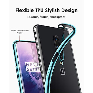 DTTO for Oneplus 7 Pro Case, Soft TPU Clear Stylish Cover All-Round Protection Anti-Falling Case with Metal Luster Edge for Oneplus 7 Pro,Sky Blue