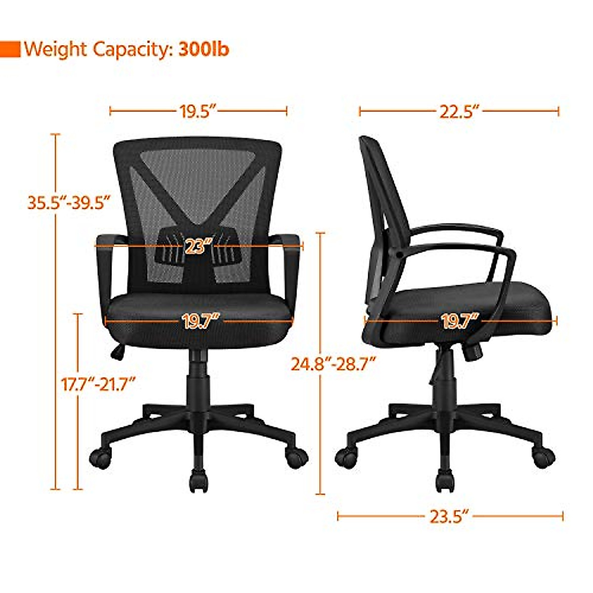 Yaheetech Office Chair Computer Desk Chair Swivel Ergonomic Chair Rolling Executive Office Chair with Wheels and Lumbar Support for Home Office and Study, Black