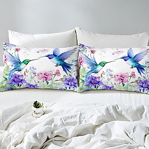Hummingbird Girls Comforter Cover Butterfly Flower Birds Bedding Sets Wild Animals Duvet Cover Set Floral Plants Fresh Nature Bedspreads Cover 2 Pieces For Women Bedroom Decor Twin Size Green