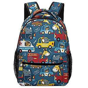 MEIKKO Cartoon Animal Car Backpack Cute Truck Lightweight Casual Daypack with Chest Strap,Computer Bags for Women Men Hiking Travel Work and Business 16 Inch
