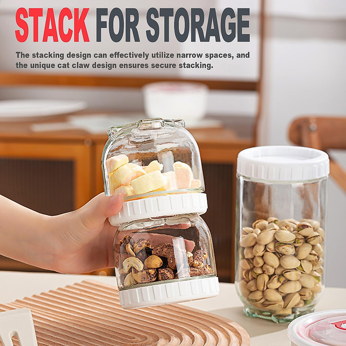 3-Piece Cute Glass Jars with Screw Airtight Lids, Wide Mouth Bottle Glass Storage Jars with Lids for Food Candy Grain Kitchen, Cat Claws Overnight Oats Containers Jars Small Stackable Canning Jar