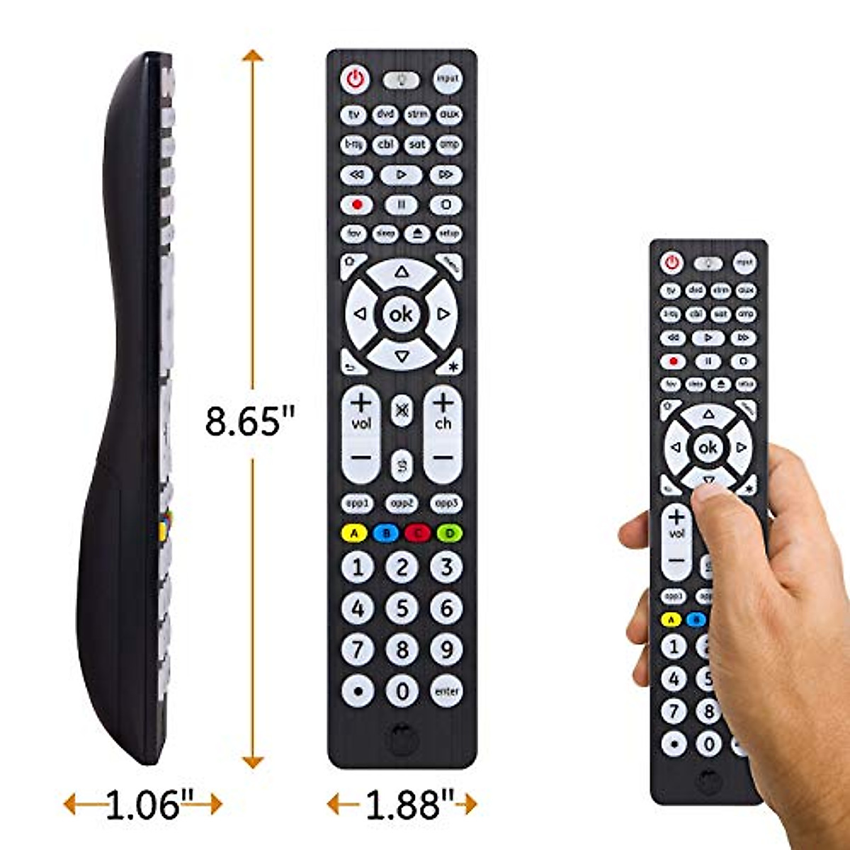 GE Backlit Buttons Universal Remote Control, Samsung TV Remote Control Replacement, Samsung Remote Control for Smart TV, Roku Remote Replacement, Vizio, LG TV, Sony, Apple TV, 8-Device, Black, 37123
