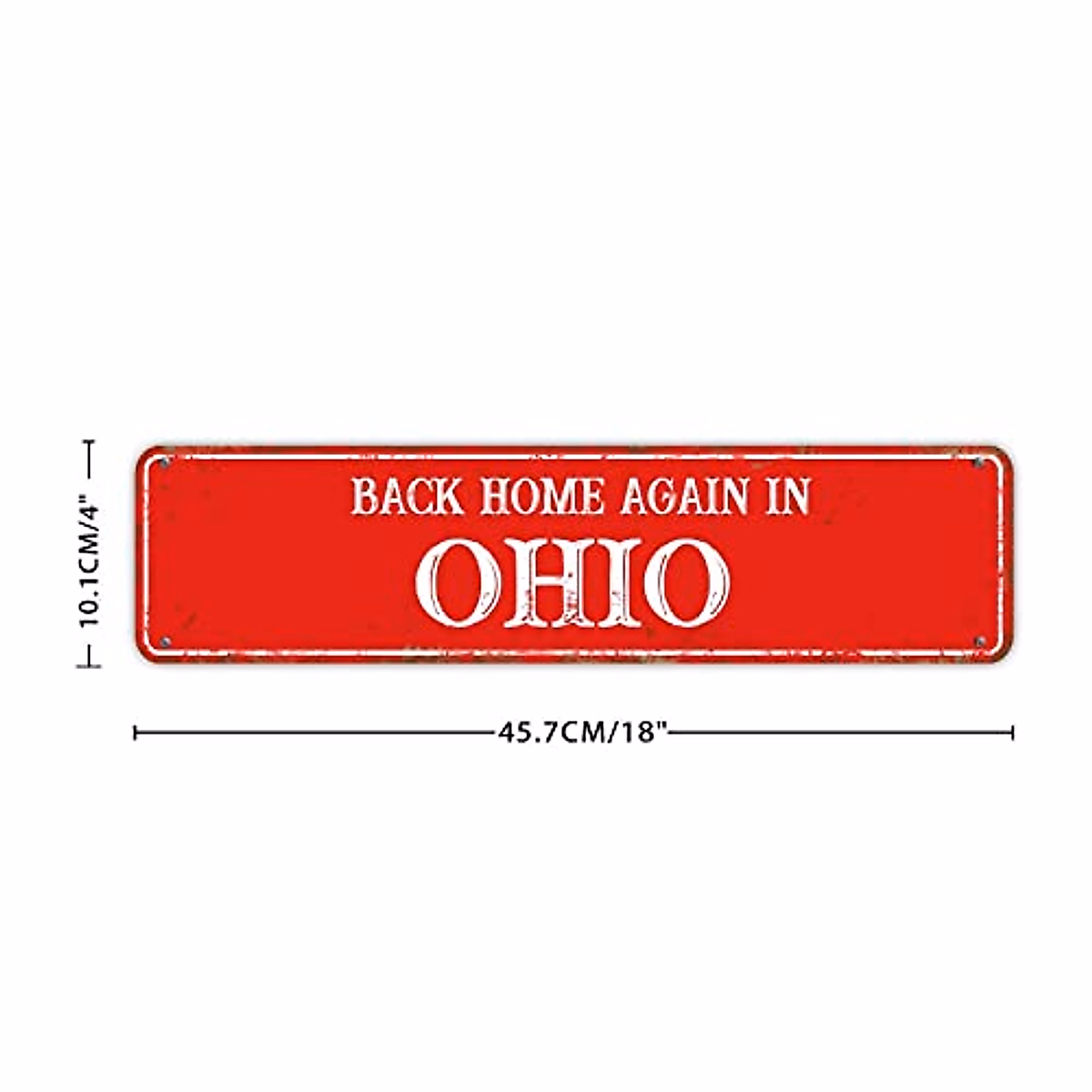 Nintydays Back Home Again in Ohio Metal Tin Sign Pure Red USA State Indoor Outdoor Decorations Waterproof for Garages Bar Courtyard Durable Metal Funny Garage Sign 4x18in