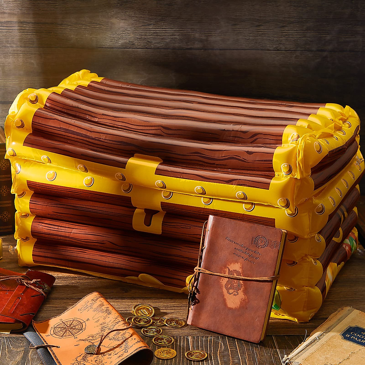 Inflatable Treasure Chest Cooler Blow up Drink Cooler Pirate Party Decorations for Beach Poolside Retro Theme Party Decors (2 Pieces)