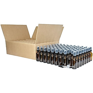 GlassBottleOutlet (Pack of 80) 2 oz. Amber Boston Round with Black Fine-Mist Sprayer