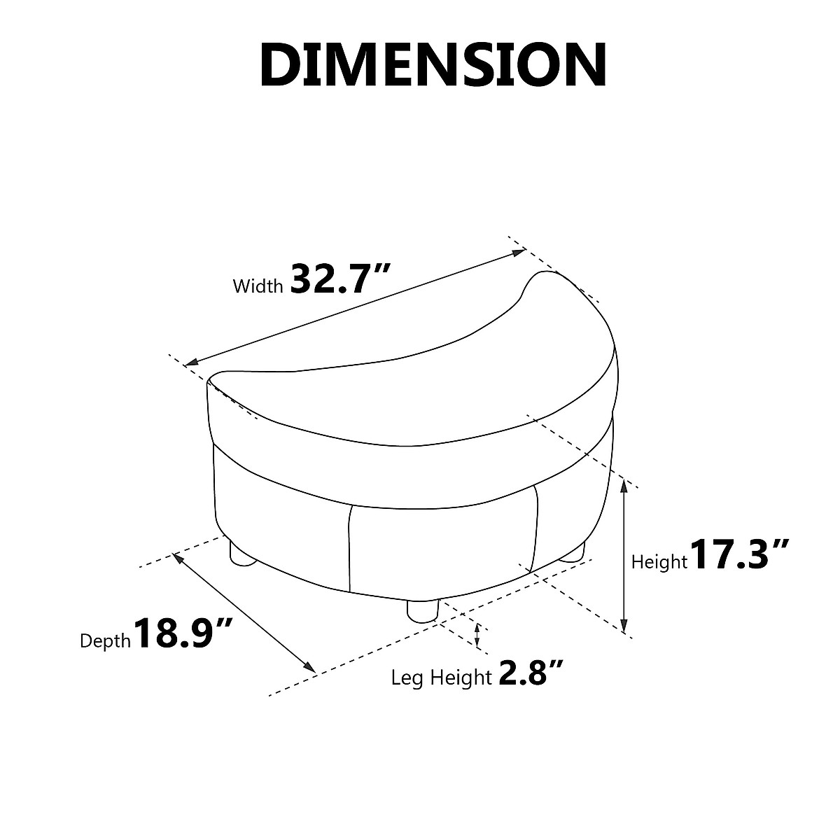 HABITRIO Storage Ottoman, Black Chenille Upholstered Half Crescent Moon Bench w/ 1 Toss Pillow, Tray Serve As Side Table, Padded Seat Dressing Shoe Bench Footrest for Living Room, Entryway, Hallway