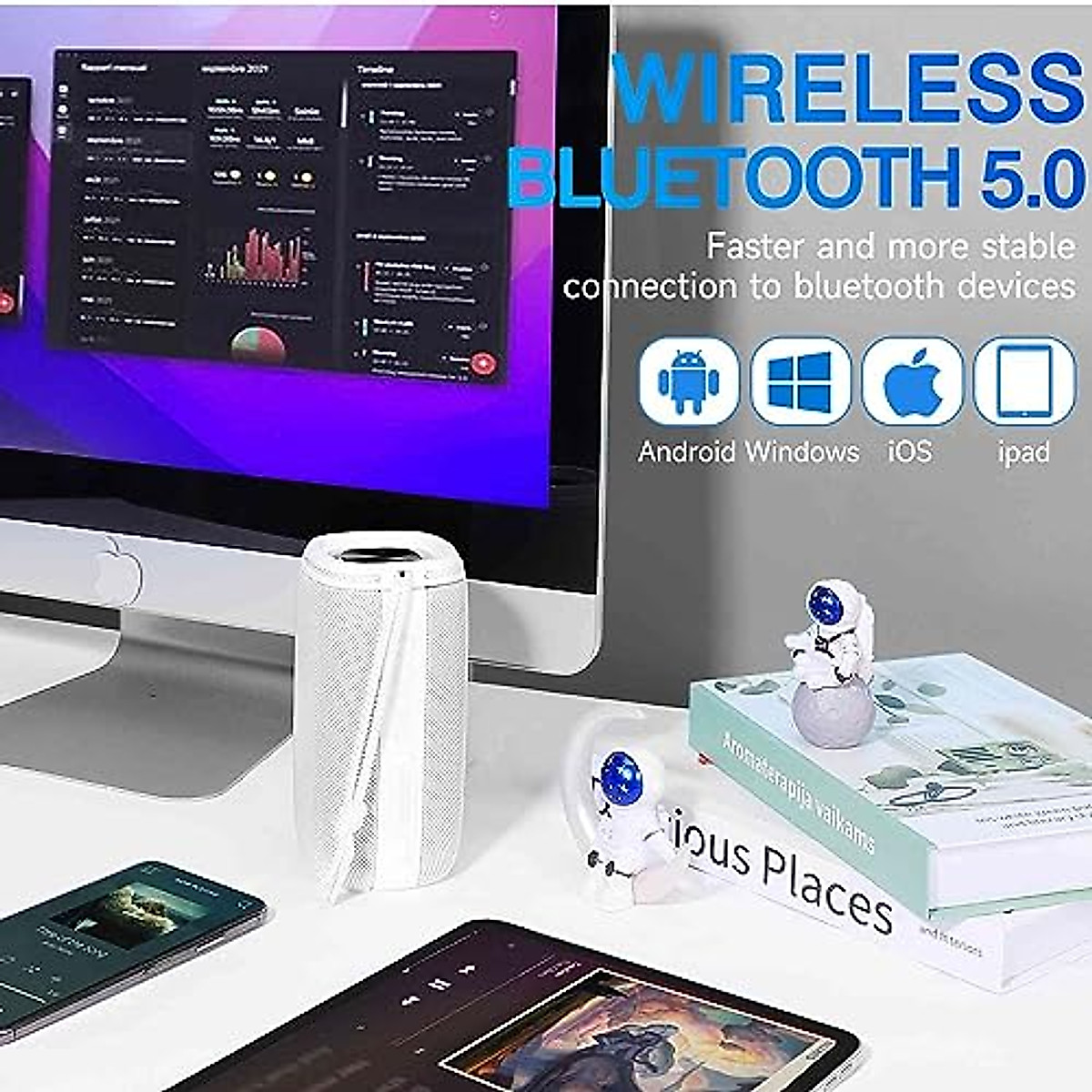 UrbanX Scorpio Series Bluetooth Speaker, IPX6 Waterproof Speakers HD Surround Sound with Punchy Bass, True Wireless Pairing, BT5.3, Portable Speaker for Grand X View 2 - White