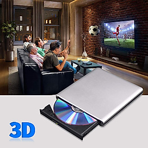 External Blu Ray DVD Drive 3D, USB 3.0 and Type-C Bluray CD DVD Reader Slim Optical Portable Blu-ray Drive for MacBook OS Windows xp/7/8/10, Laptop PC (Silver-Grey)