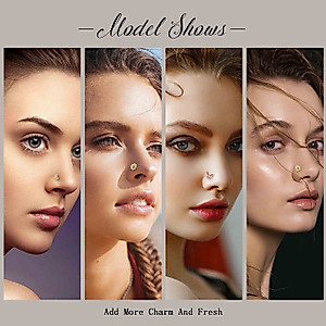 ORAZIO 16Pcs Nose Rings For Women Surgical Steel Nose Studs Hoops 20G Nose Hoop Corkscrew L Shaped Nose Stud Gold Silver Nose Ring Nose Piercing Jewelry (Gold Tone)