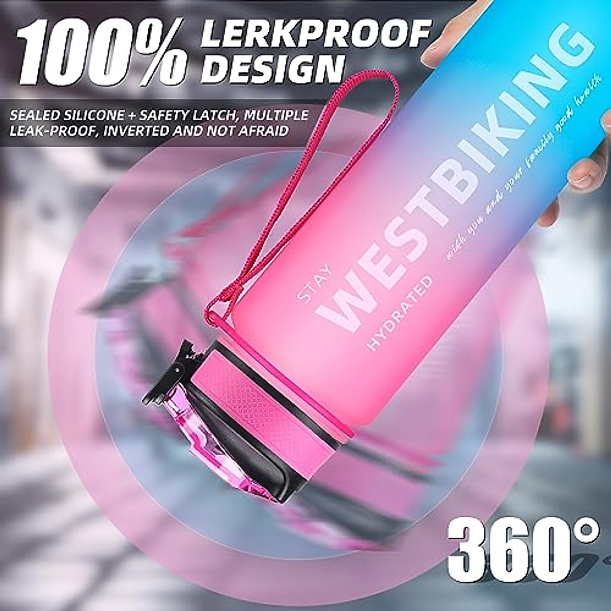 West Biking 32 oz Water Bottle with Time Marker and Straw, Motivational Water Bottles with Clean Brush, Leakproof & BPA Free, Drinking Sports Water Bottle for Fitness Gym Outdoor