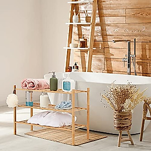 Candockway 3-Tier Free Standing Shoe Racks, Stackable Shoe Organizer for Entryway, Bamboo Shoe Rack for Closet, Multifunctional Shoe Shelf for Balcony Bathroom Living Room and Hallway