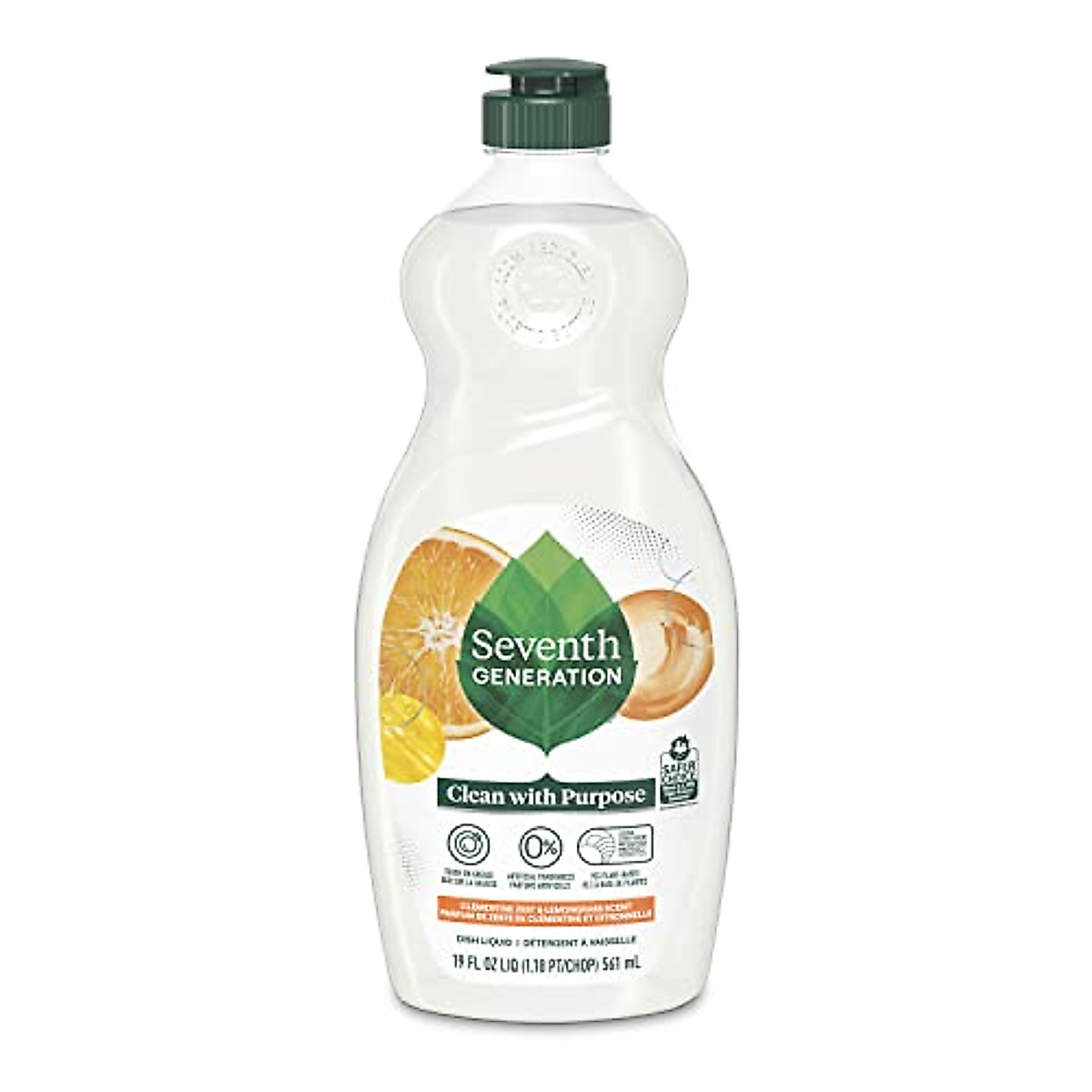 Seventh Generation Liquid Dish Soap, Clementine Zest & Lemongrass, Tough on Grease, 19 Fl Oz