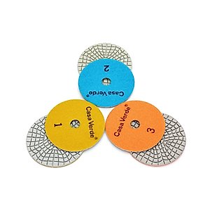 Casaverde 3-Step Diamond Polishing Pads 4" Wet Granite Polishing Pads for Granite,Marble and Engineered Stone Surfaces