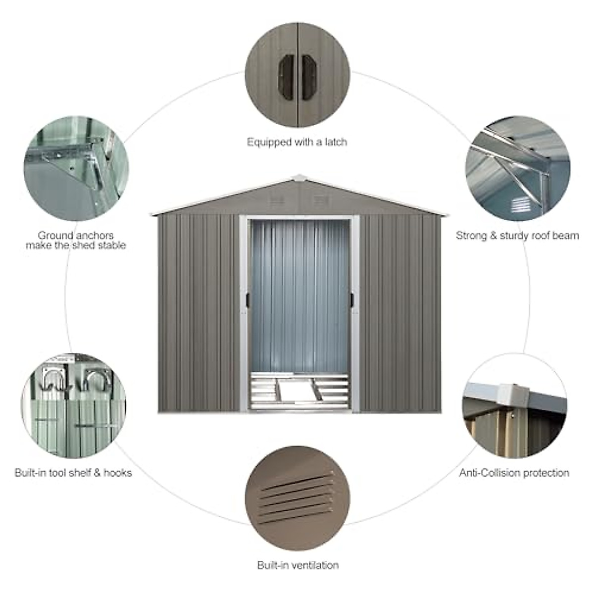 Okak Outdoor Storage Shed 8x10 FT Steel Utility Tool Storage Sheds House with Lockable Doors Waterproof Metal Garden Shed Outdoor Storage for Backyard Garden,Patio,Grey