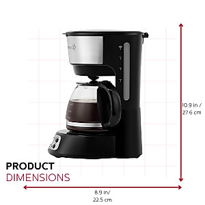 Holstein Housewares 5-Cup Programable Coffee Maker, Convenient and User Friendly, Black and Stainless Steel with Auto Pause and Serve Function, Glass Carafe