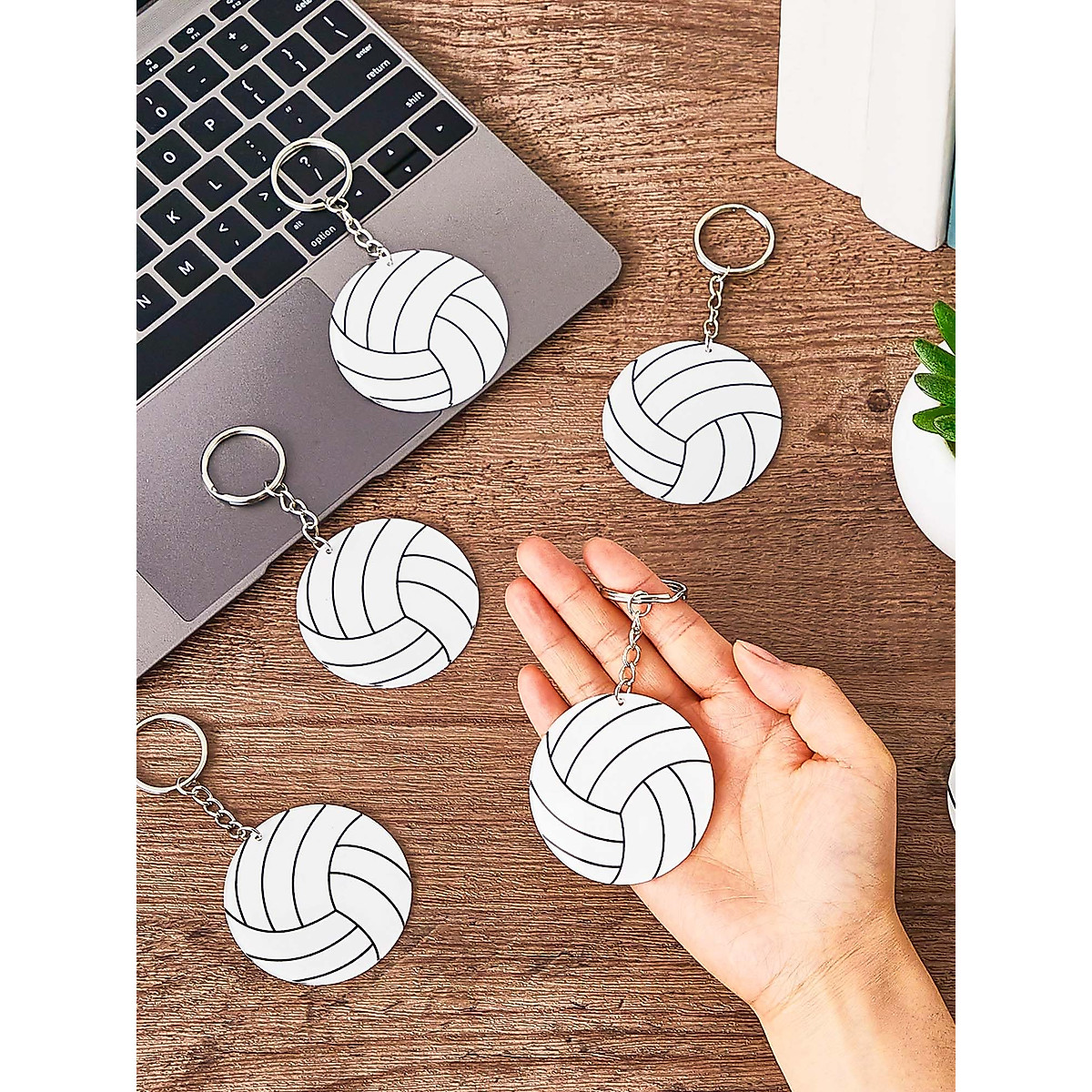 Taiyin Acrylic Volleyball Keychains Bulk Volleyball Party Favors for DIY Christmas Backpacks Gift Team(White,18 Pcs)