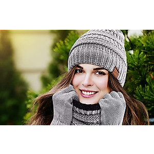 Winter Hat Fleece Lined Neck Warmer Scarf and Gloves Set for Women Knit Beanie Winter Gloves and Scarves Cold Weather