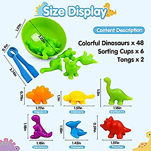 Counting Dinosaurs Toys Matching Game with Sorting Bowls Preschool Learning Activities Montessori Sensory Teaching Toys for Math Counters Color Sorting for Toddlers Kids Age 3+ Old Boys Girls