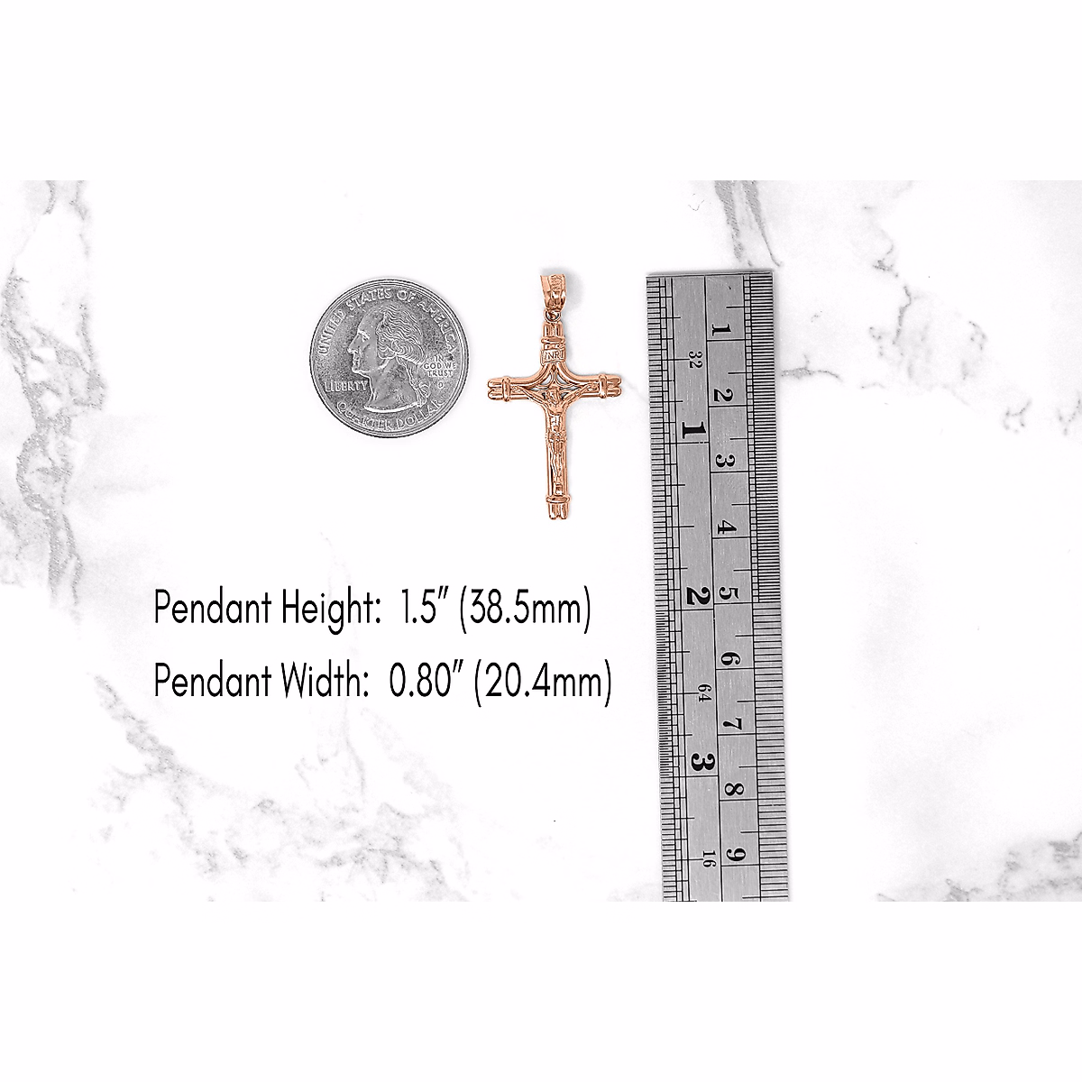 CaliRoseJewelry 10k INRI Crucifix Jesus on The Cross Pendant Necklace in Rose Gold, 18"