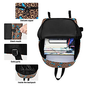 CHIFIGNO Blue Butterfly Leopard Cheetah Print Backpack Set for Teen Girls Middle Student Bookbag Women Backpack with Insulated Lunch bag Funny Preschool Kindergarten Backpacks
