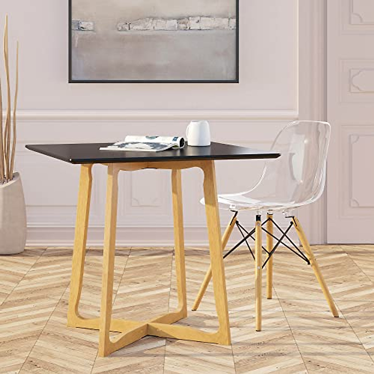 LeisureMod Dover Plastic Molded Dining Side Chair with Wood Dowel Legs (Clear)
