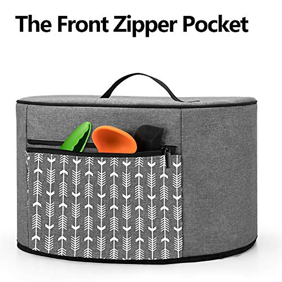 YARWO Slow Cooker Dust Cover Compatible for Crock Pot and Hamilton Beach 6-8 qt Slow Cooker, Dust Free Cover with Zipper Pocket and Wipe Clean Liner, Gray with Arrow