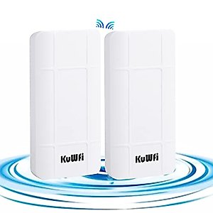 Wireless Bridge, KuWFi 2.4G Outdoor CPE Point to Point Long Range Access Nano Station with 12dBi Panel Antenna, Support 24V POE[2-Pack, Pre-Pairing]