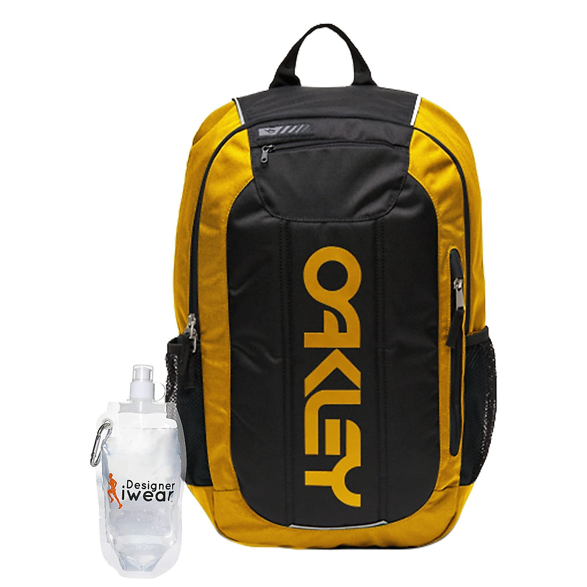 Oakley Men's 20L Enduro 3.0 Amber Yellow Backpack for Hiking Backpacking Camping Traveling + BUNDLE with Designer iWear Collapsible Water Bottle with Carabiner