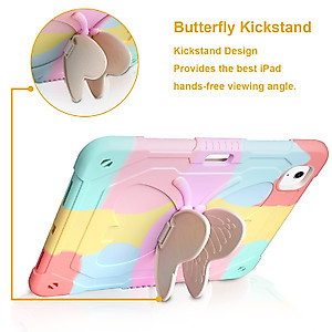 for iPad Air Case 5th/4th Gen 10.9 Butterfly Kickstand Pencil Holder, iPad Pro 11 Cases 3rd 2nd (2021/2020/2018) 2 in 1 Heavy Duty Rugged Cover Kids Girls for iPad Air 4th/5th（2022）/iPad Pro 11-Pink