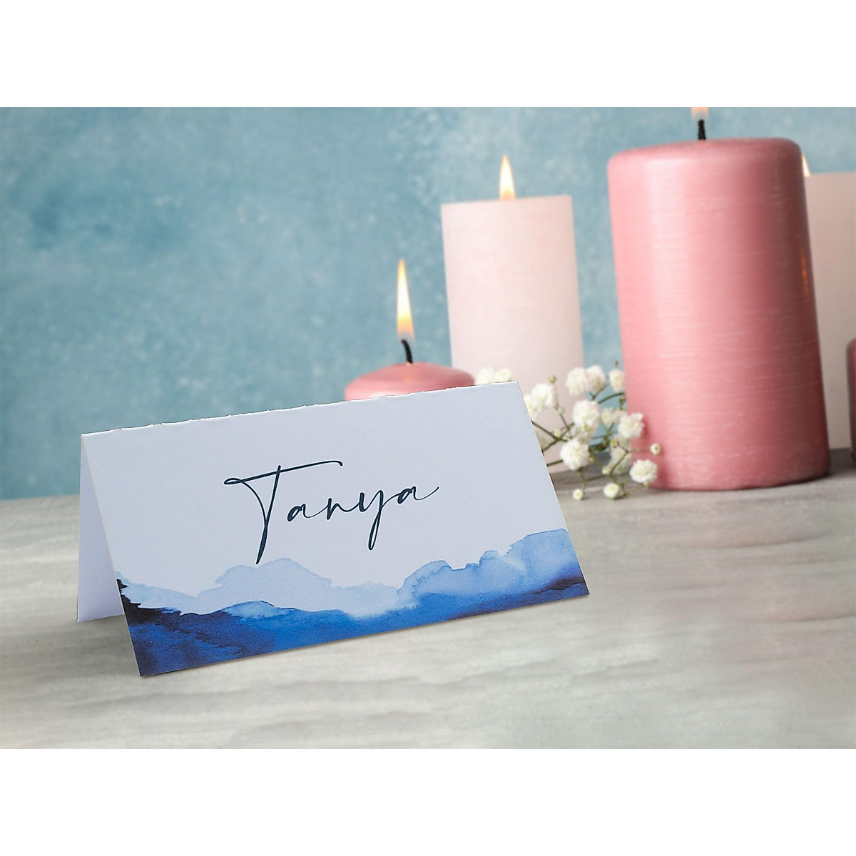 Summer-Ray 48 Navy Blue Watercolor Place Cards Wedding Seating Table Card Escort Card (Single Sided)