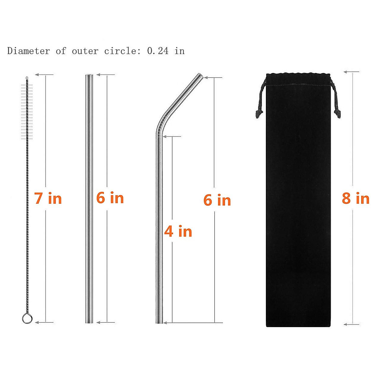 20 Pack Reusable Stainless Straws, 6-inch Short Drinking Straw Stainless Steel, Portable Straw for Cocktails Travel Kid, Metal Cocktails Straw With Cleaning Brush and Carry Bag