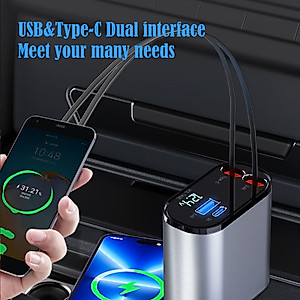 Retractable Car Charger,Retractable Car Dual USB Charger,Retractable Car Charger Fast,Dual USB Car Charger,Universal Fast Car Charger Adapter for All USB - C Phones,USB C Car Charger (1PC)