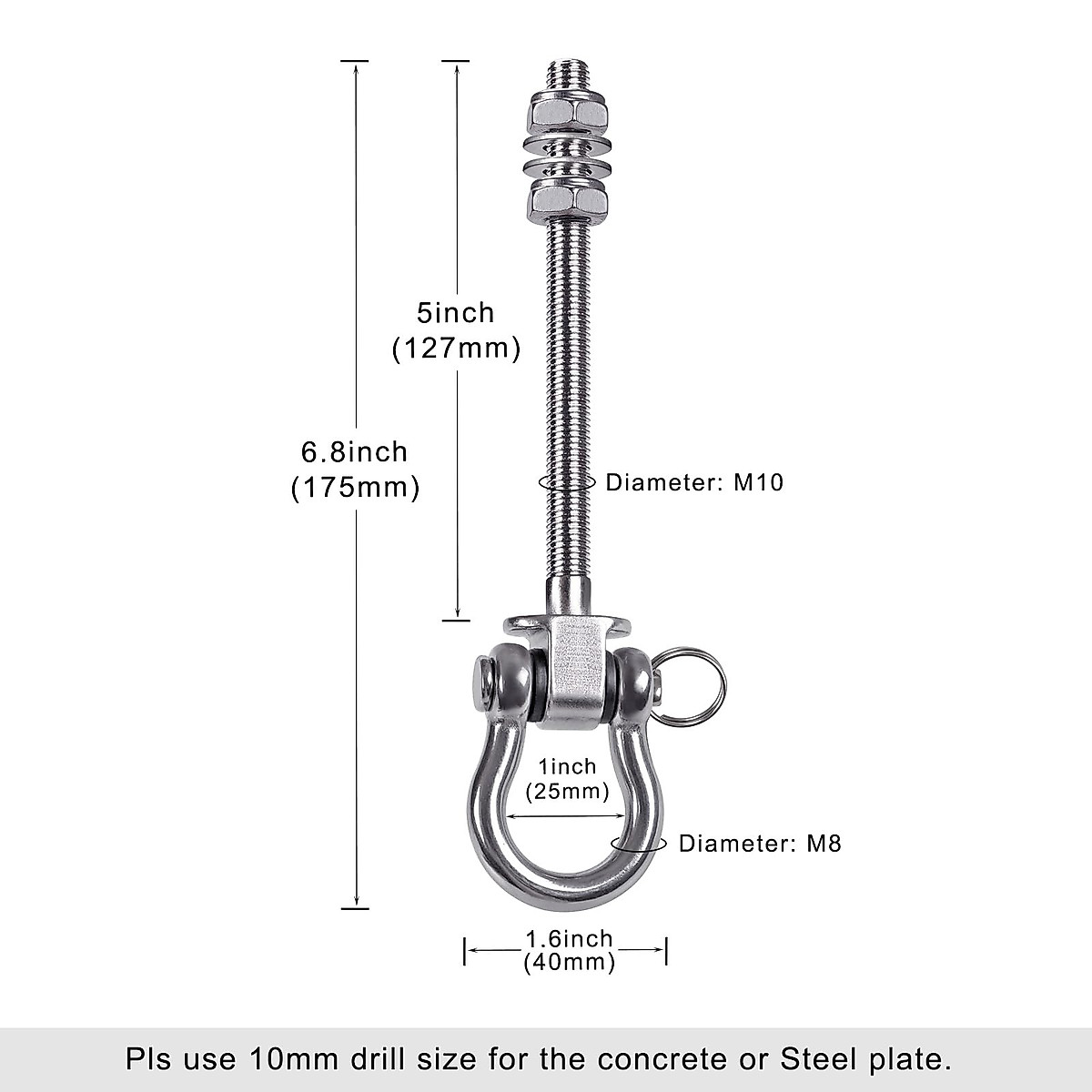 Dolibest Swing Hangers with Bearing - 2 Pack Stainless Steel 304 Hardware Hooks for Wood & Metal Beams, Ideal for Hanging Hammocks, Yoga Swings, Porch Swing, Boxing Bag 1500 LB Capacity -5''x M2/5''