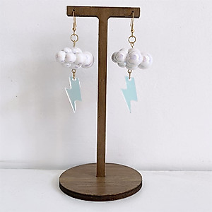 Cute Handmade Sparkly Large 3D Resin Cloud Lightning Weather Dangle Drop Hook Earrings for Women