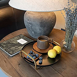 Decorative Trays - Metal Coffee Table Tray, Decorative Serving Tray with Gold Handle - Perfect for Coffee Table, Coffee Bar, Kitchen Counter, Dining Table (Black Gold)