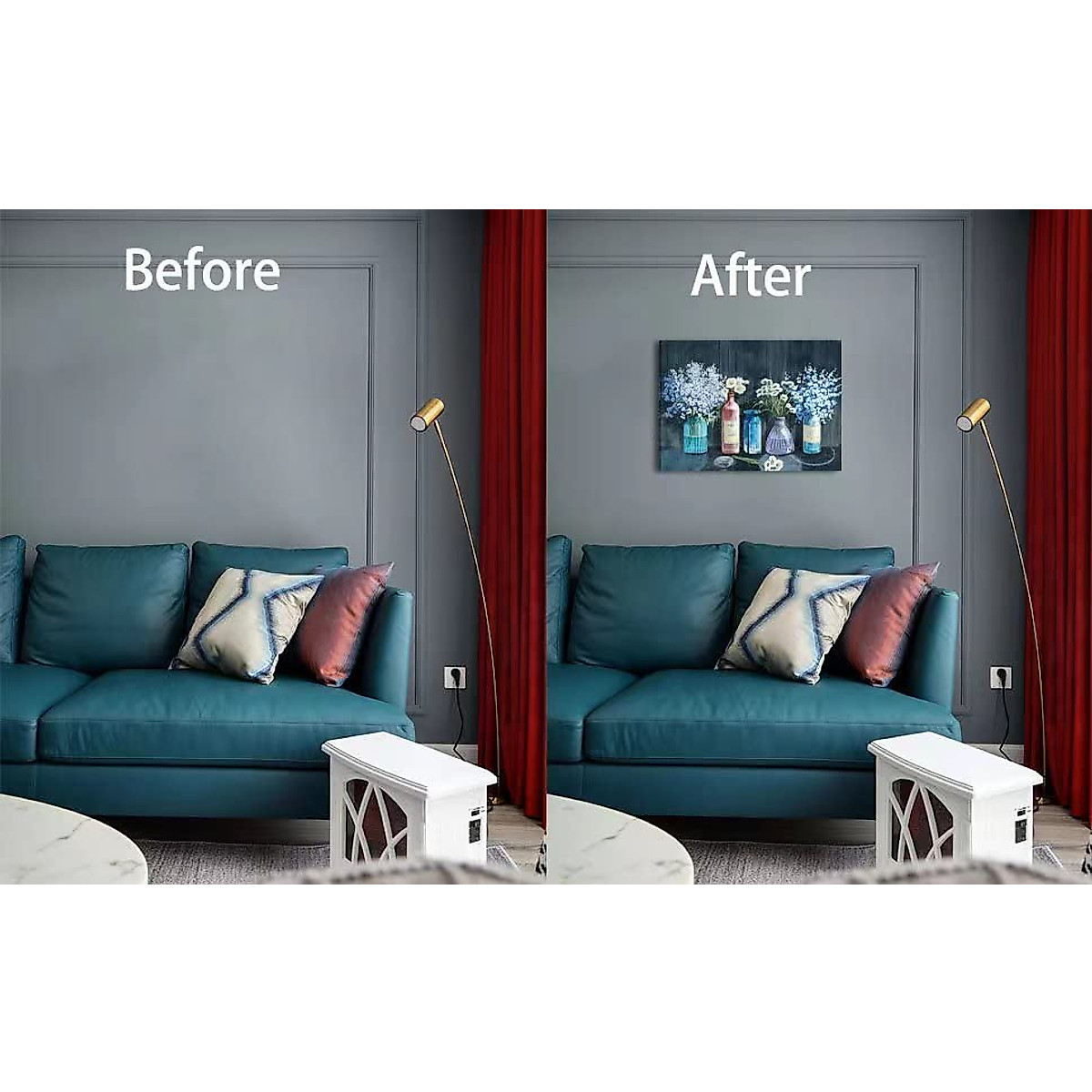 HKDGOKA Bathroom Wall Art - White Flower in Blue Vase Bathroom Decor - Paintings,Modern Canvas Wall Art Decor Artworks Pictures for Living Room Bedroom Kitchen Decoration,12x16 inch