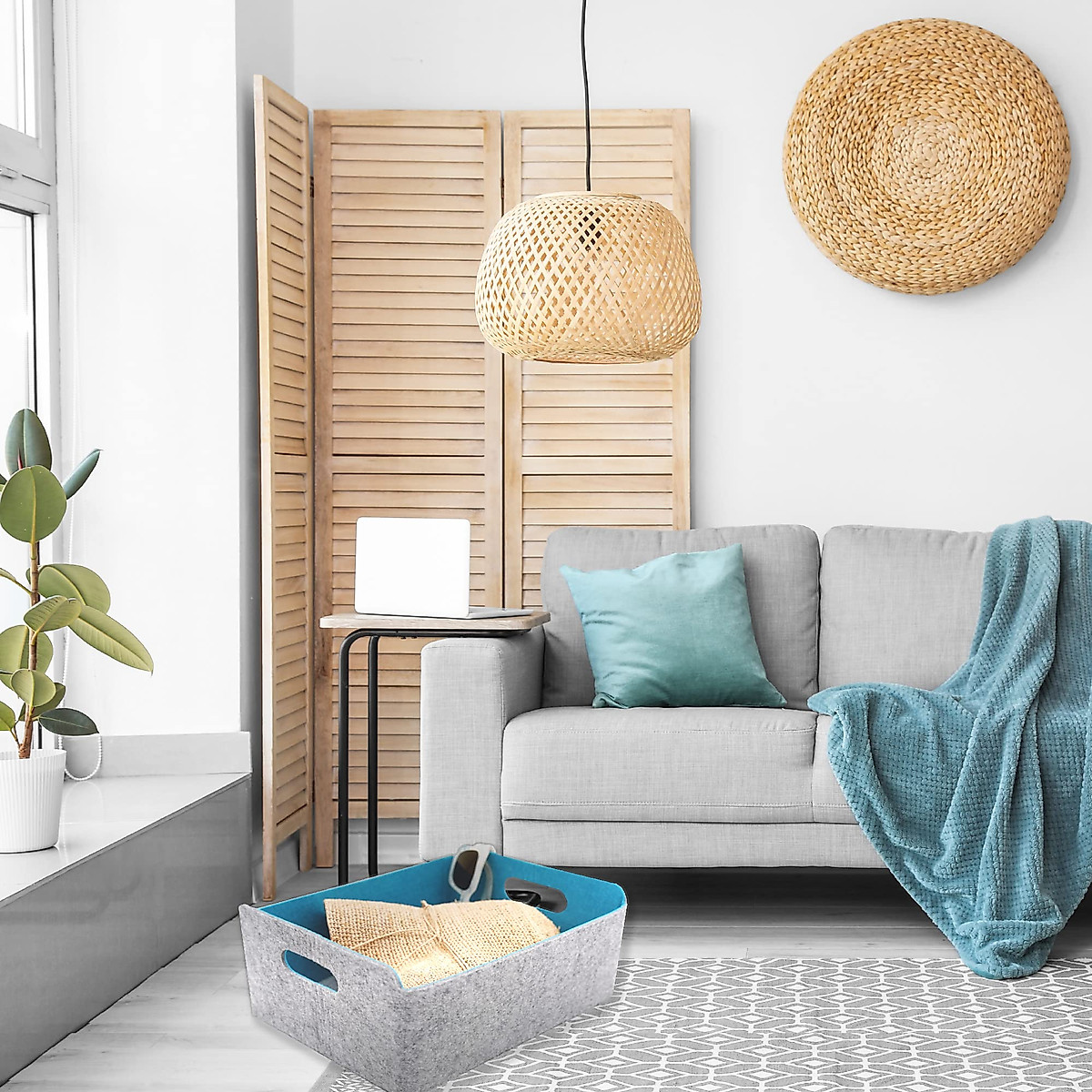 Welaxy storage baskets Felt Foldable Cube bin Shelf Bins Organizer Felt box for Kids Toys Magazine Books Clothes for Office Bedroom Closet Babies Nursery (Turquoise x 3)