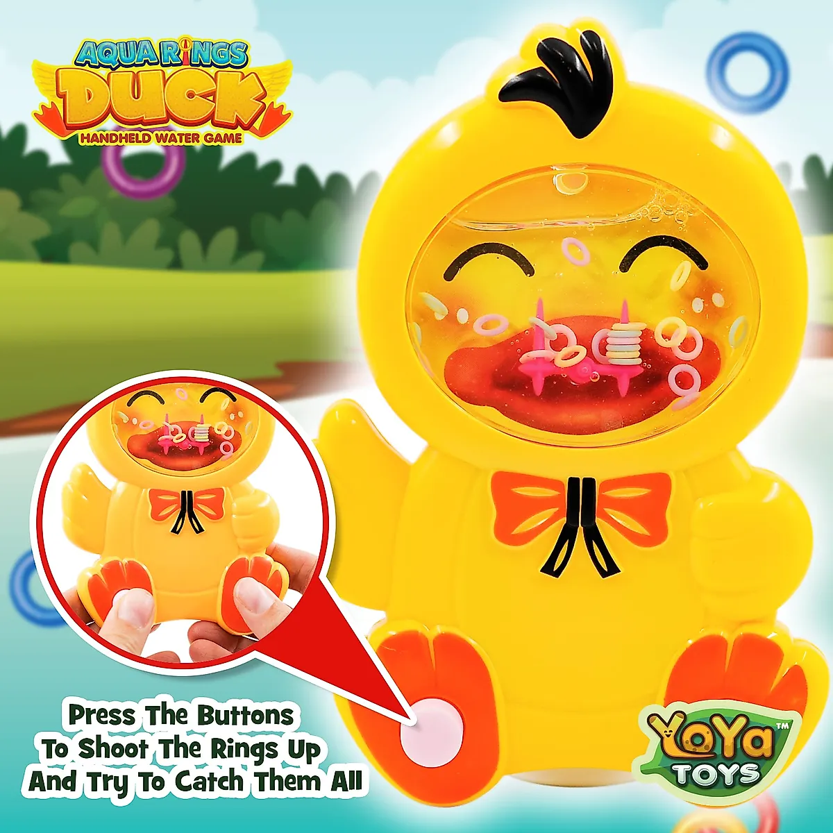 YoYa Toys Aqua Rings Duck Handheld Game for Kids - Retro Toys and Nostalgic Car Activities for Kids - Portable Road Trip Toys and Calming Travel Games - Great Duck Toys Gift and Party Favors