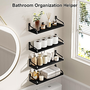 Love-KANKEI Black Floating Shelves for Wall Set of 4, 15.7 Inch Wood Wall Shelves with Bracket, Rustic Hanging Shelves for Bathroom, Bedroom, Kitchen,Living Room, Office Display