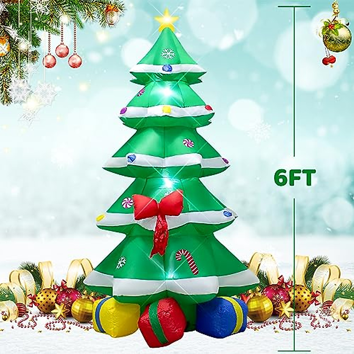 6 Foot Christmas Inflatable Christmas Tree with Gift Box Decoration with LED Lights,Cute Blow up Christmas Tree Indoor Outdoor Decoration - WM - 22