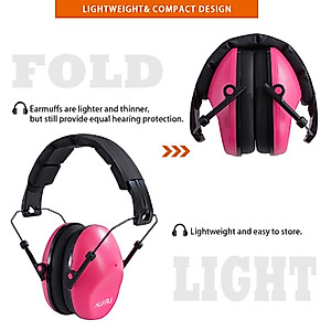 HUARUI Noise Cancelling Ear Muffs, Ear Protection Safety Earmuffs for Shooting, Noise Reduction for Adults Kids Autism Hearing Protection (Pink)