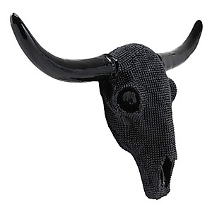Ebros Gift Large 18.25" W Longhorn Cow Cattle Bejeweled Black Beads Skull Wall Head Decor Hanging Sculpture Plaque Bull Steer Figurine Trophy Bulls Cows Steers Taxidermy Animal Skulls