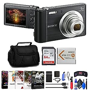 Sony Cyber-Shot DSC-W800 Digital Camera (Black) (DSCW800/B) + Case + 64GB Card + Card Reader + Flex Tripod + Memory Wallet + Cleaning Kit (Renewed)