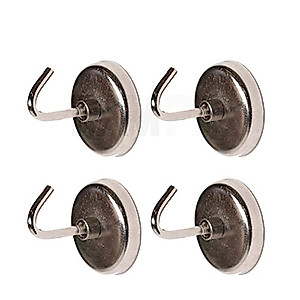 4-Piece Ram-Pro Extra-Strong Magnetic Hook Set - Holds 8 Lb Capacity, Quality Chrome Plated for Tools, Keys, Coats, Towels, Kitchen Utensils.