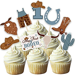 NANAGALI My First Rodeo Birthday Party Cupcake toppers - NO DIY - My First Rodeo Birthday Party Supplies Boy, Western Cowboy Party Decorations for Boy, Cowboy Baby Shower Wild West Party Decoration